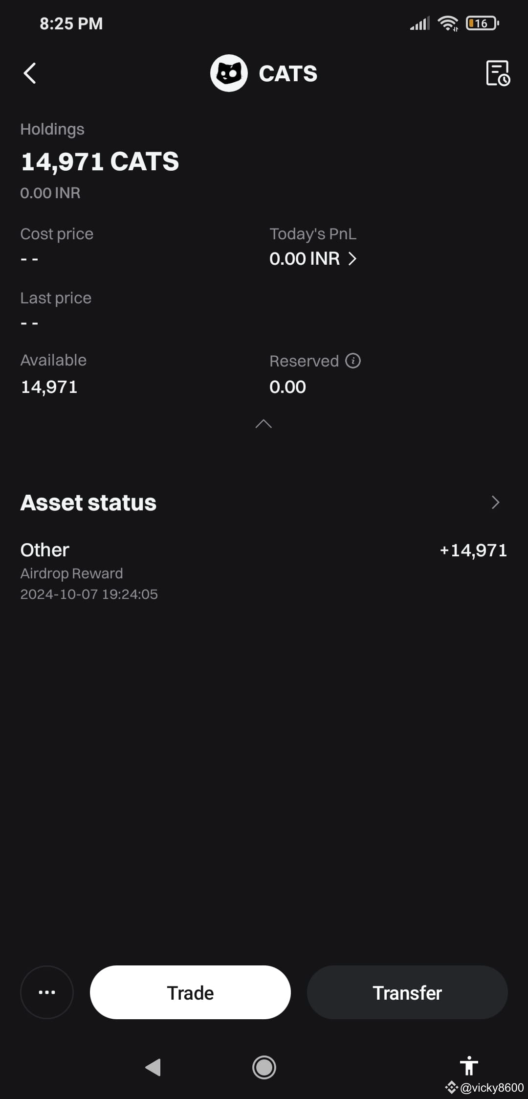 Cats Airdrop Recived Token-- 14971 | vicky8600 on Binance Square