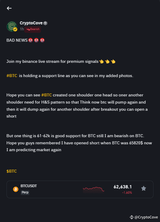 I told you 61k-62k is good support btc bounced back from 62k ...