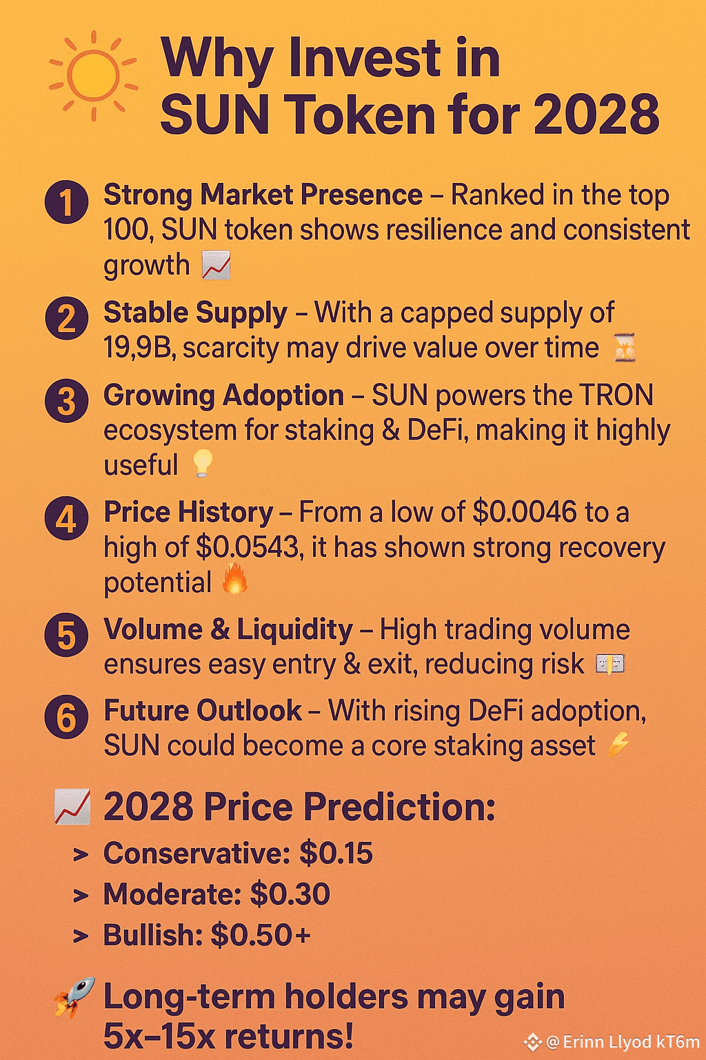 #SUN/Usdt 🌞 Why Invest in SUN Token for 2028? 1️⃣ Strong | Erinn Llyod ...