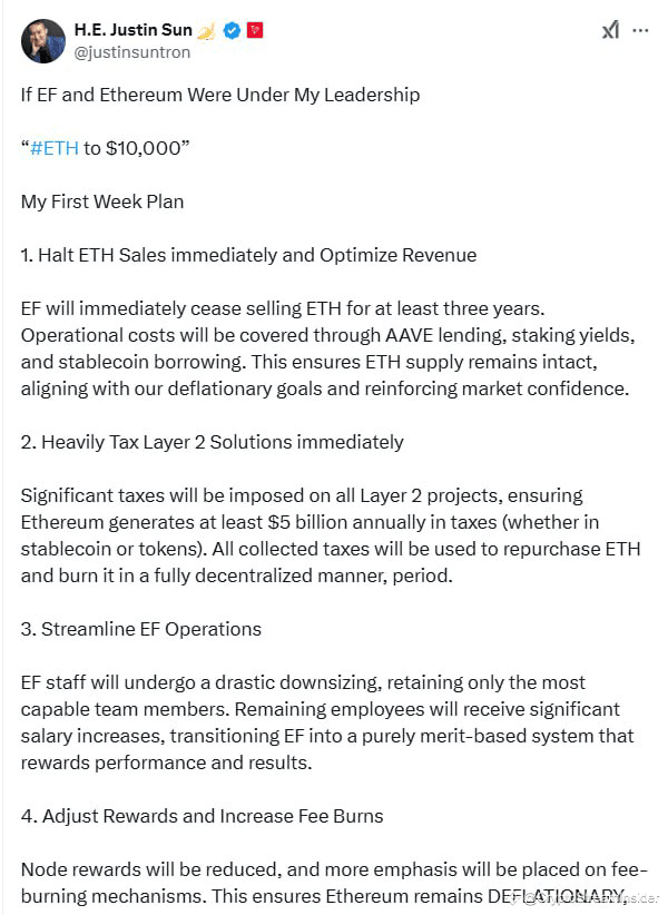«Justin Sun stated that Ethereum under his leadership would ...