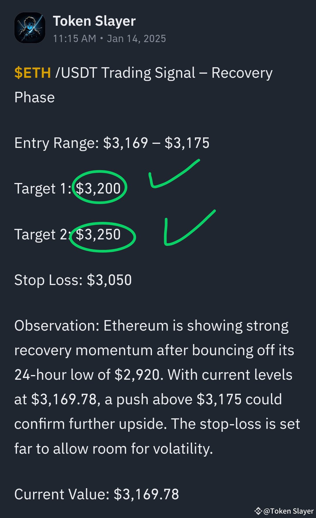 💵$ETH - signal provided 7 hours before from now have hitte | Token Slayer on Binance Square