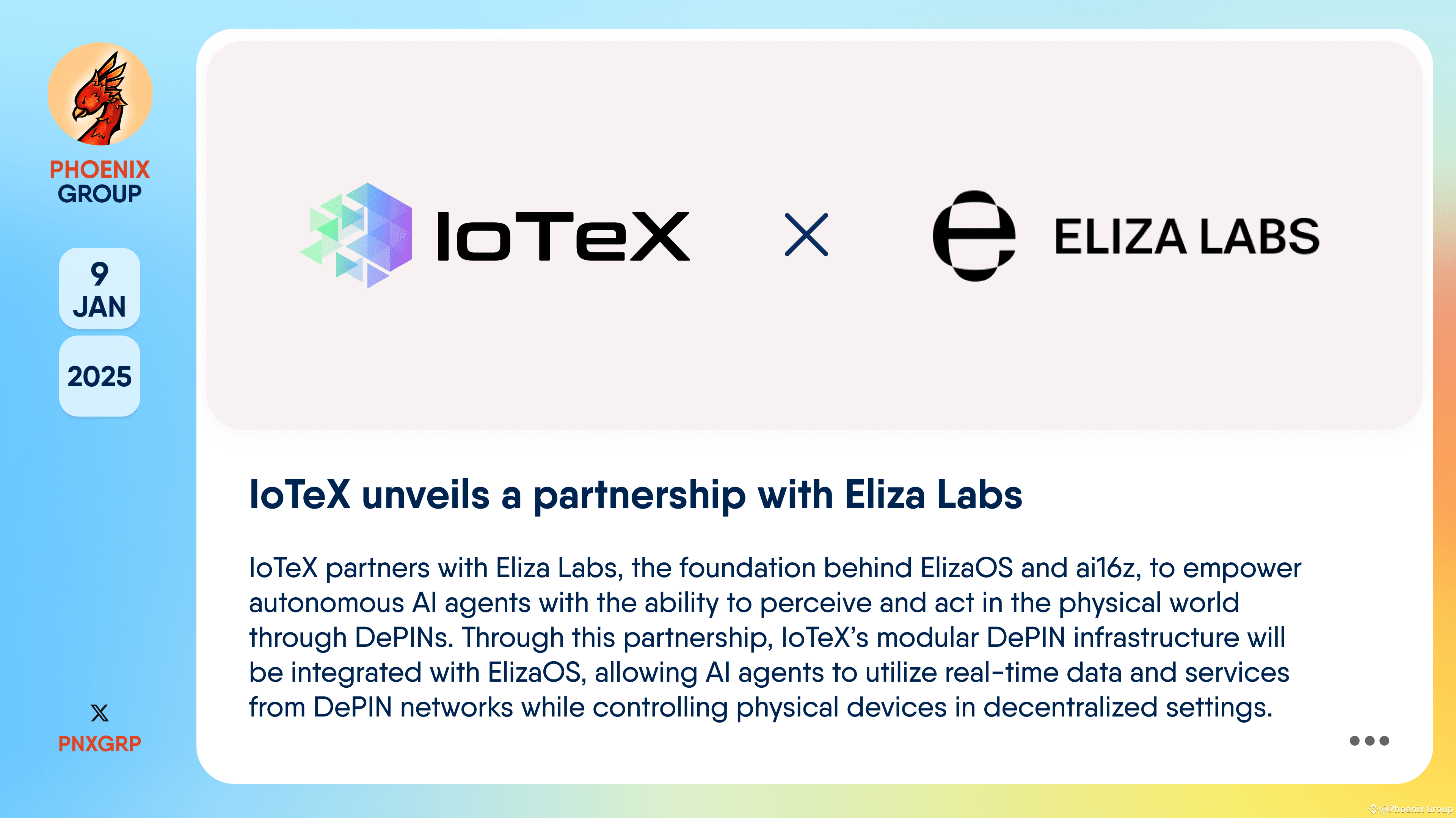 IoTeX unveils a partnership with Eliza Labs #IoTeX partner | Phoenix Group on Binance Square