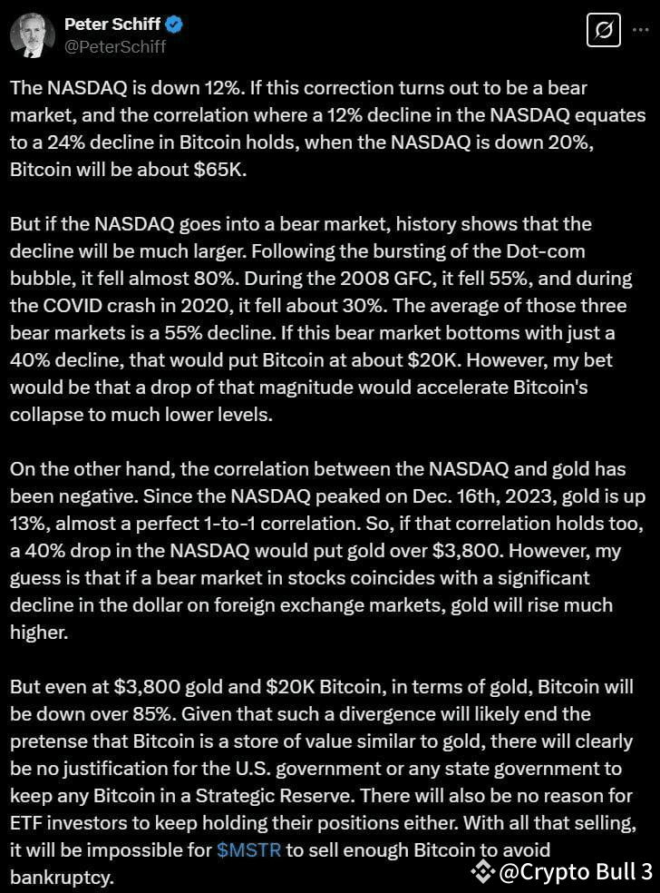 🔮📉 Peter Schiff: #BTC could drop to $65K if NASDAQ falls 2 | Crypto Bull 3 on Binance Square