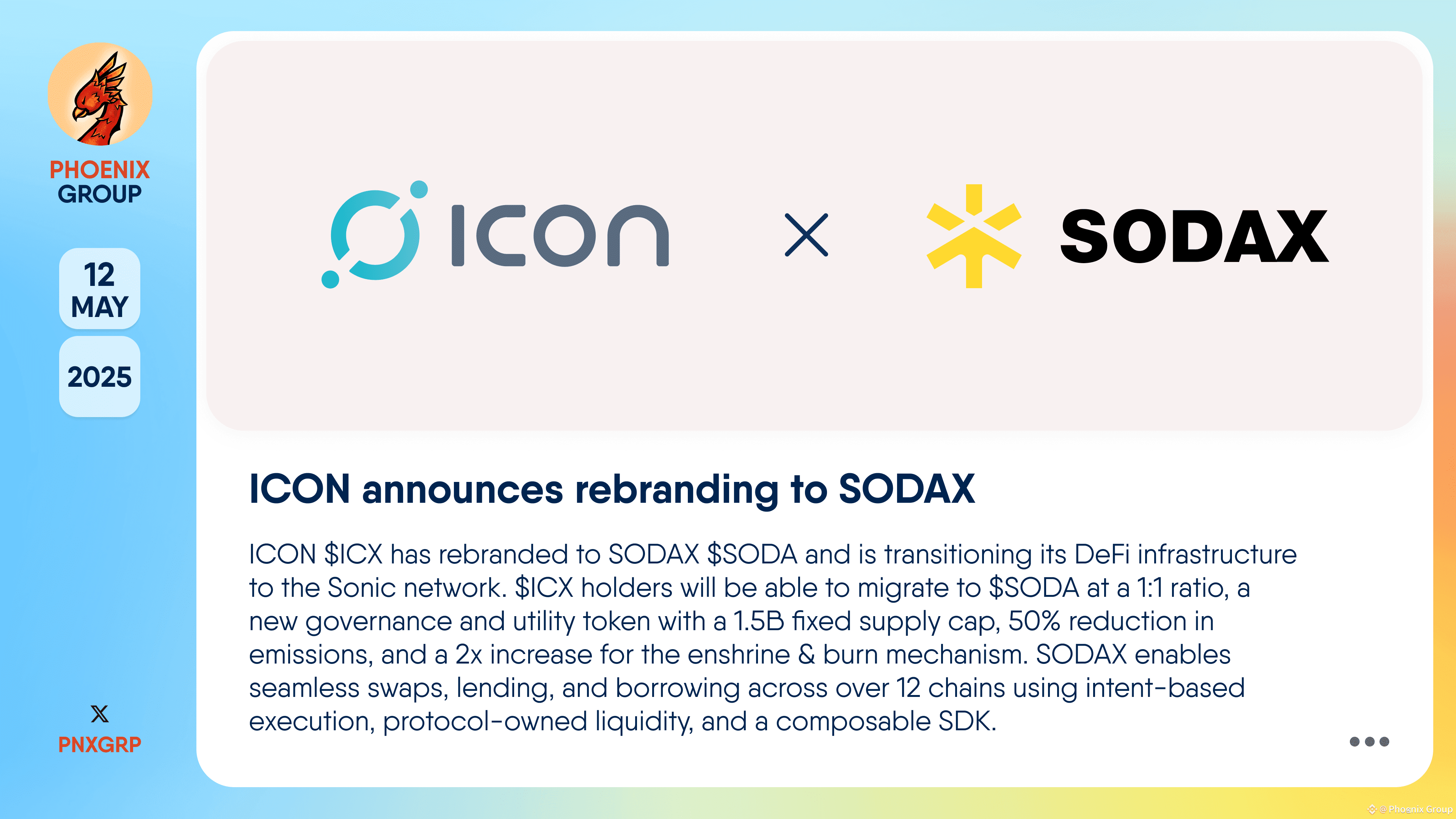 ICON announces rebranding to SODAX #ICON $ICX has rebranded | Phoenix Group on Binance Square