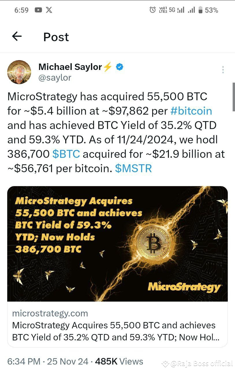MicroStrategy has acquired 55,500 BTC for ~$5.4billion at ~$ | Raja Boss official on Binance Square