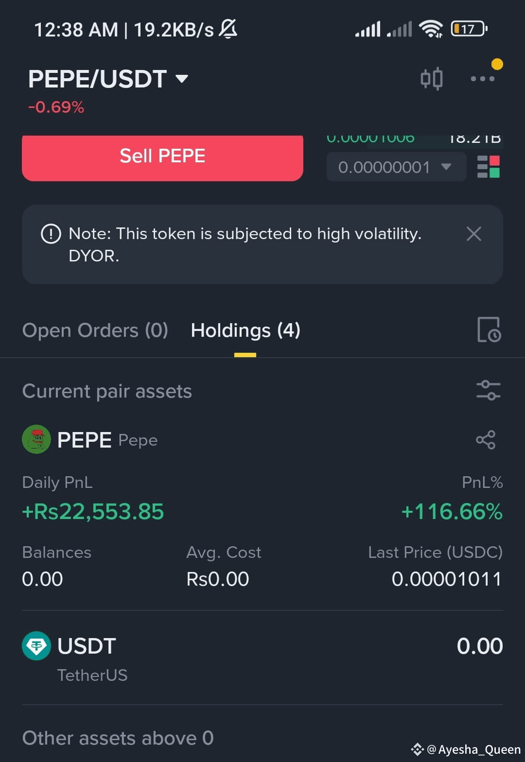 check my profit from $PEPE coin | Ayesha_Queen on Binance Square