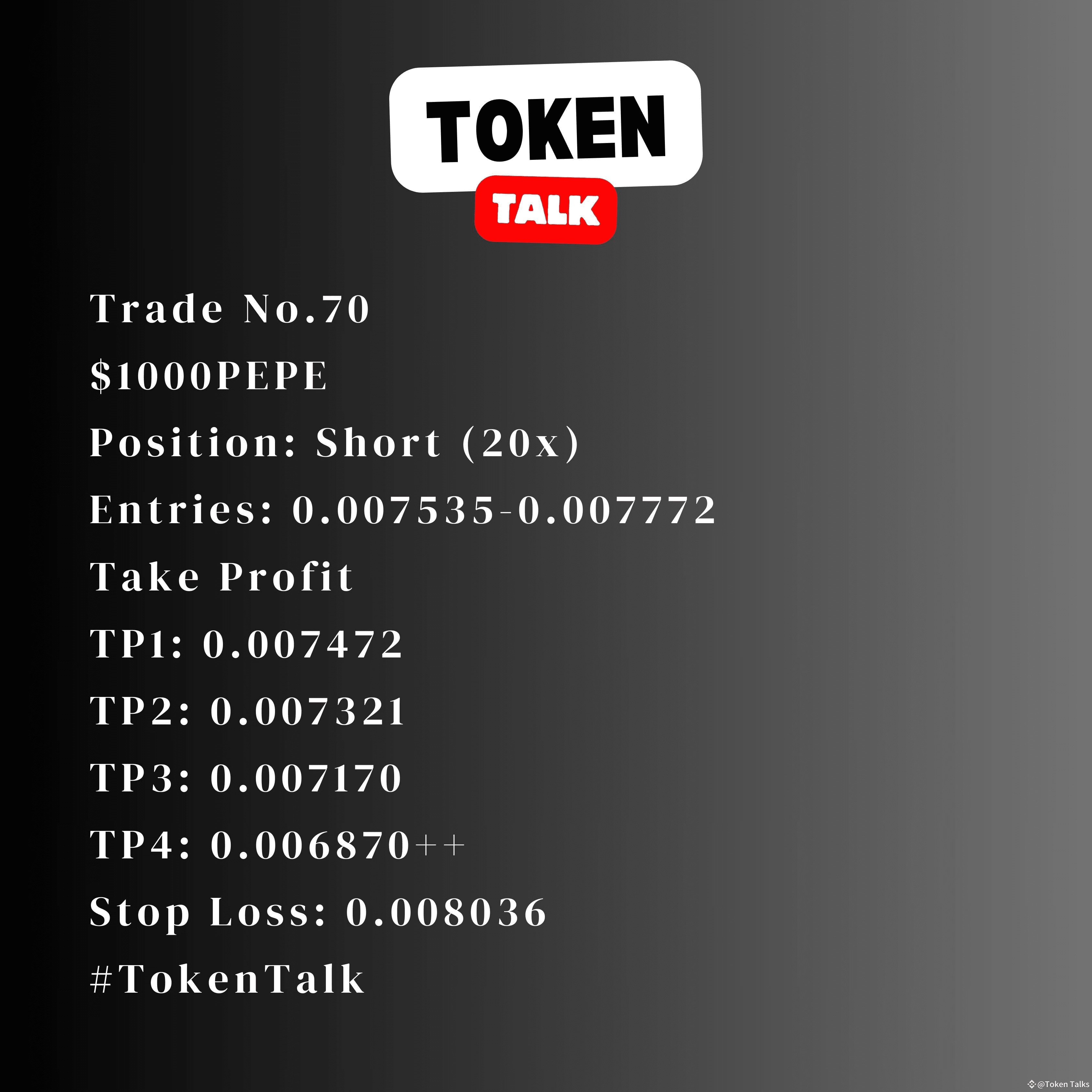 Trade No.70 $PEPE Position: Short (20x) Entries: 0.007535-0 | Token ...