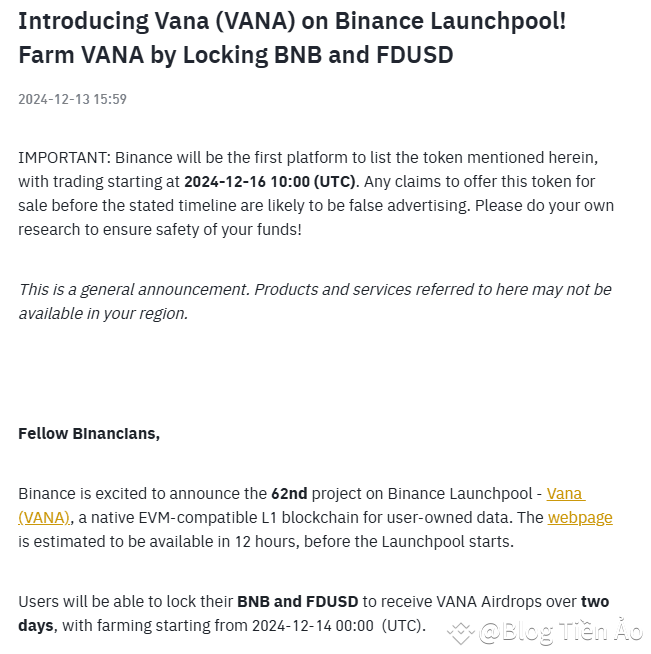 $VANA list Binance Launchpool 62nd This is an AI project b | Blog Tiền ...