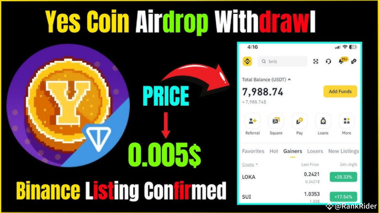 YesCoin: Listing and Airdrop Updates | RankRider on Binance Square