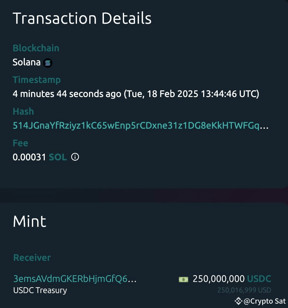 🚨 JUST IN: Massive $USDC Minting on Solana! 🚨 A fresh 250 | Crypto Sat on Binance Square