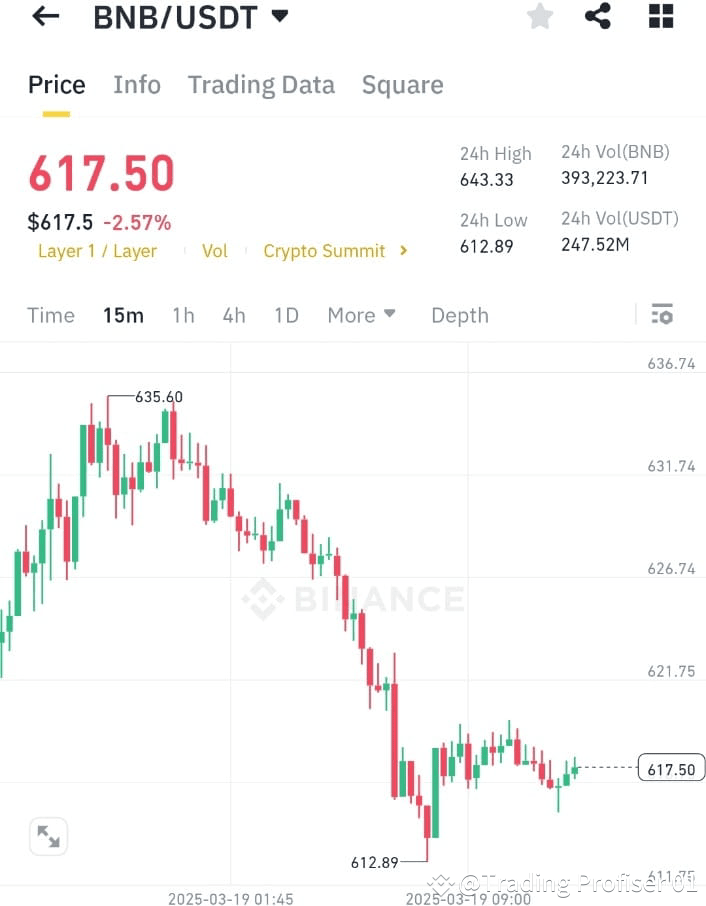 $BNB /USDT – Market Update & Trading Data Price: $617.50 | Trading Profiser 01 on Binance Square