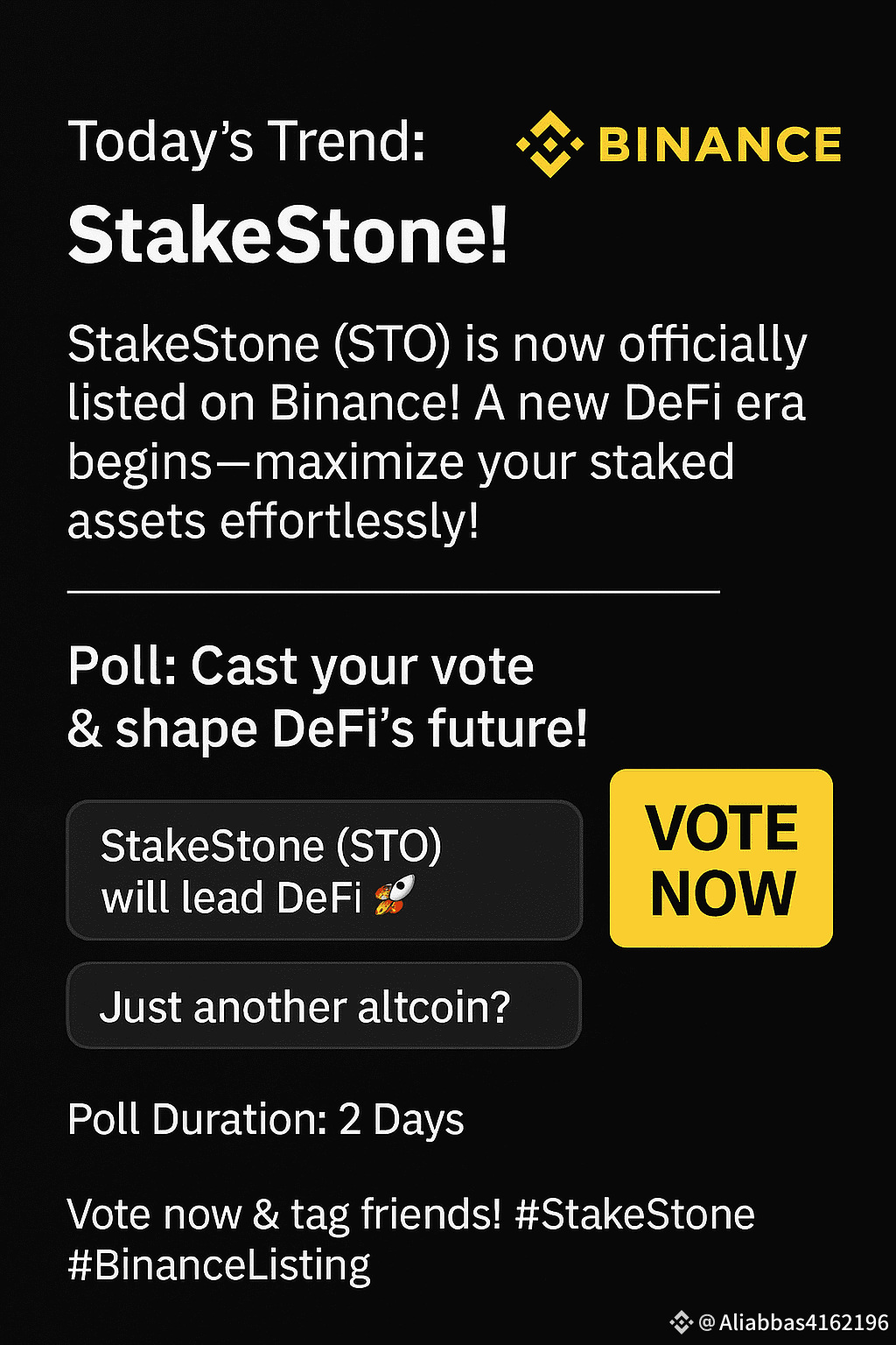 💎 StakeStone ($STO ) Binance Listing – Vote Now! 🚀 🔹 $STO | EarnWithAbbas on Binance Square