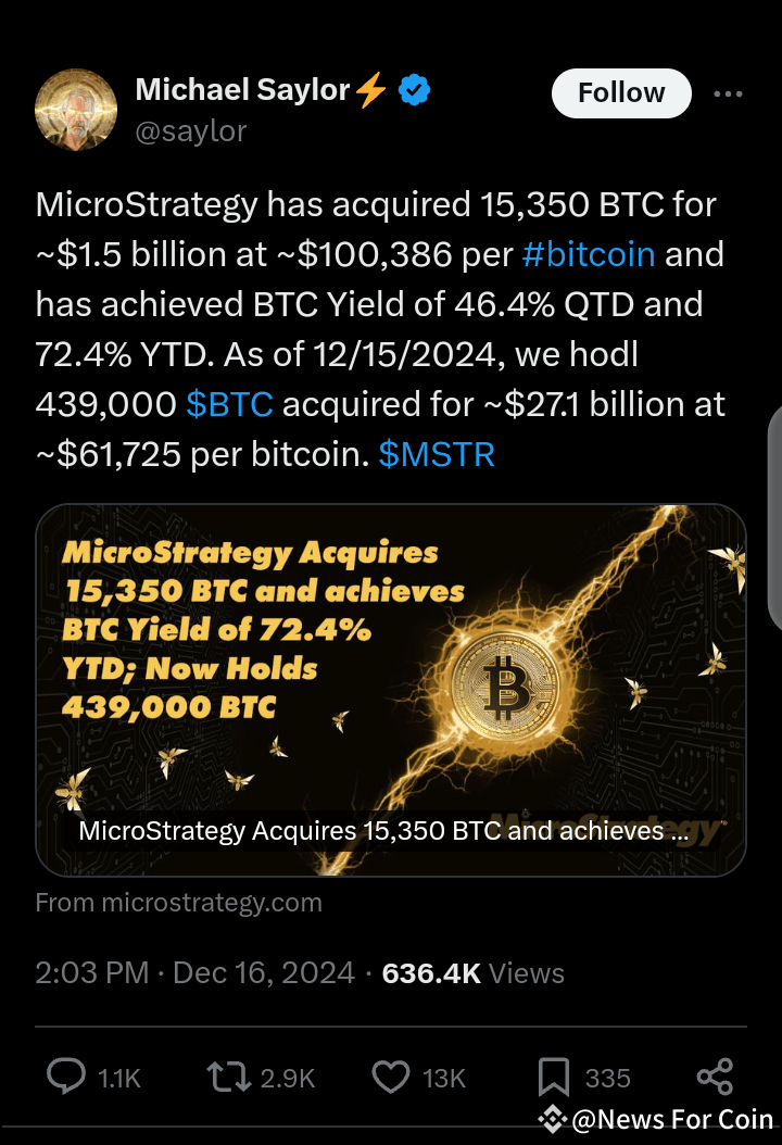 📣Happening Now ️ MicroStrategy buys 15,350 Bitcoins for $1 | News For ...