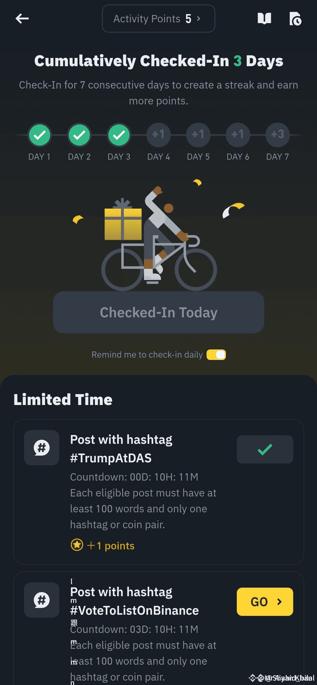 #CheckinDailyPoints Claim Point Rewards Everyday . . . . . | Mr Aliyan Khan on Binance Square