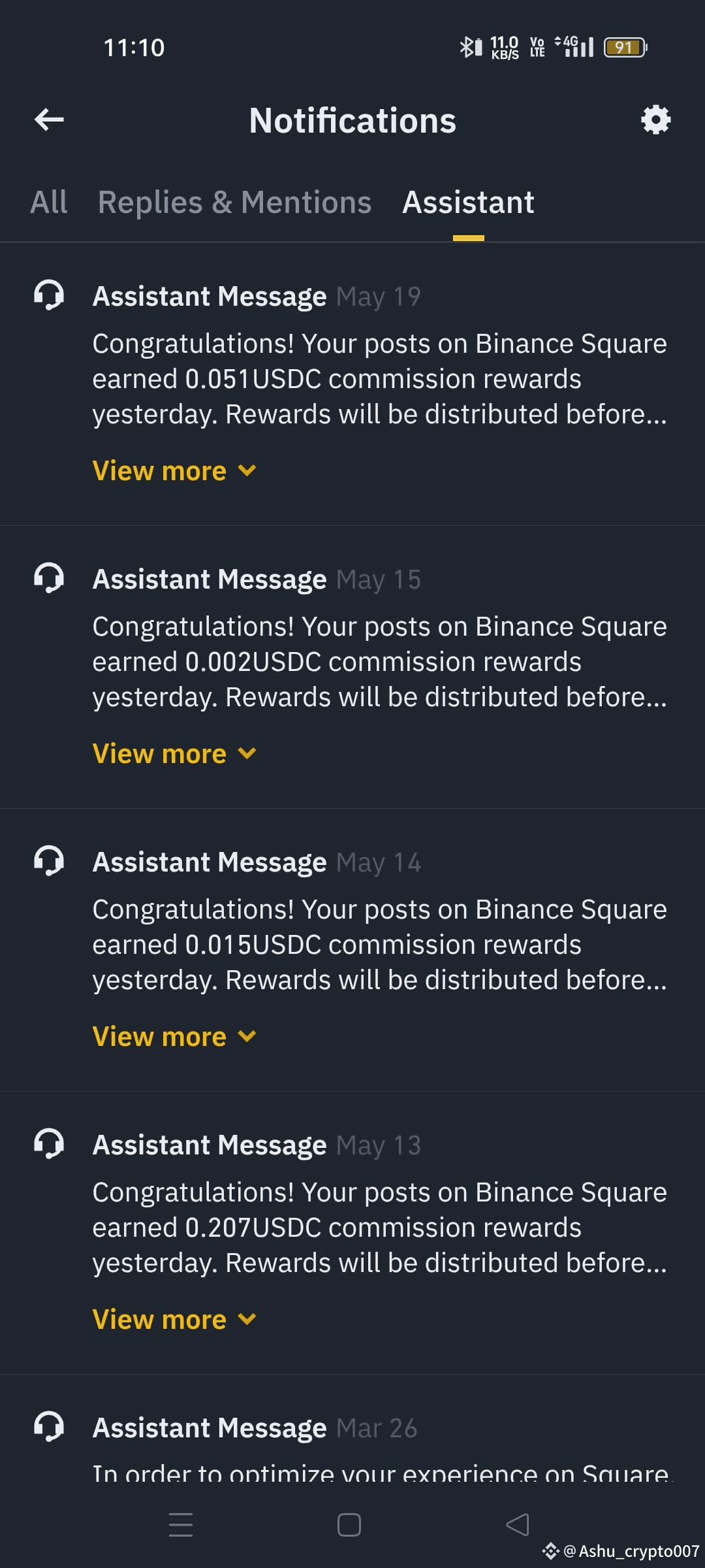 I recieve many notifications that i earn this quantity of | Ashu_crypto007 on Binance Square