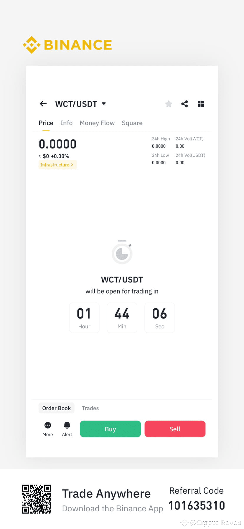 In less than 2 hours $WCT will be live on BINANCE and other | Crypto Raven on Binance Square
