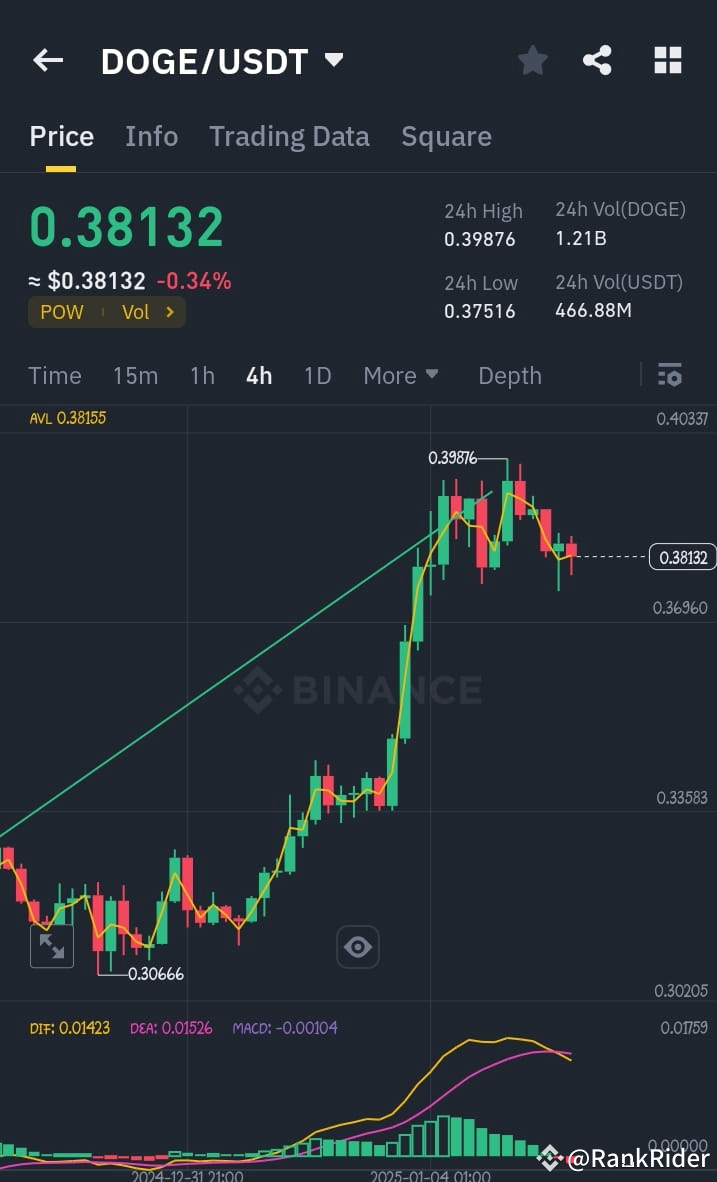 Trading activity of the cryptocurrency $DOGE /USDT (Dogecoin | RankRider on Binance Square