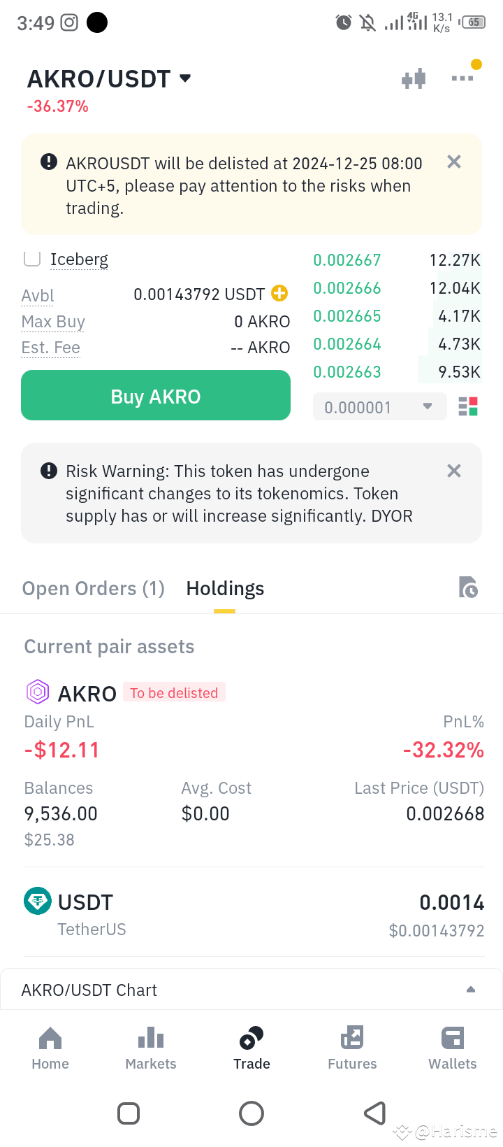 What should i do hold till it delisted or sell$AKRO | Harisme on ...