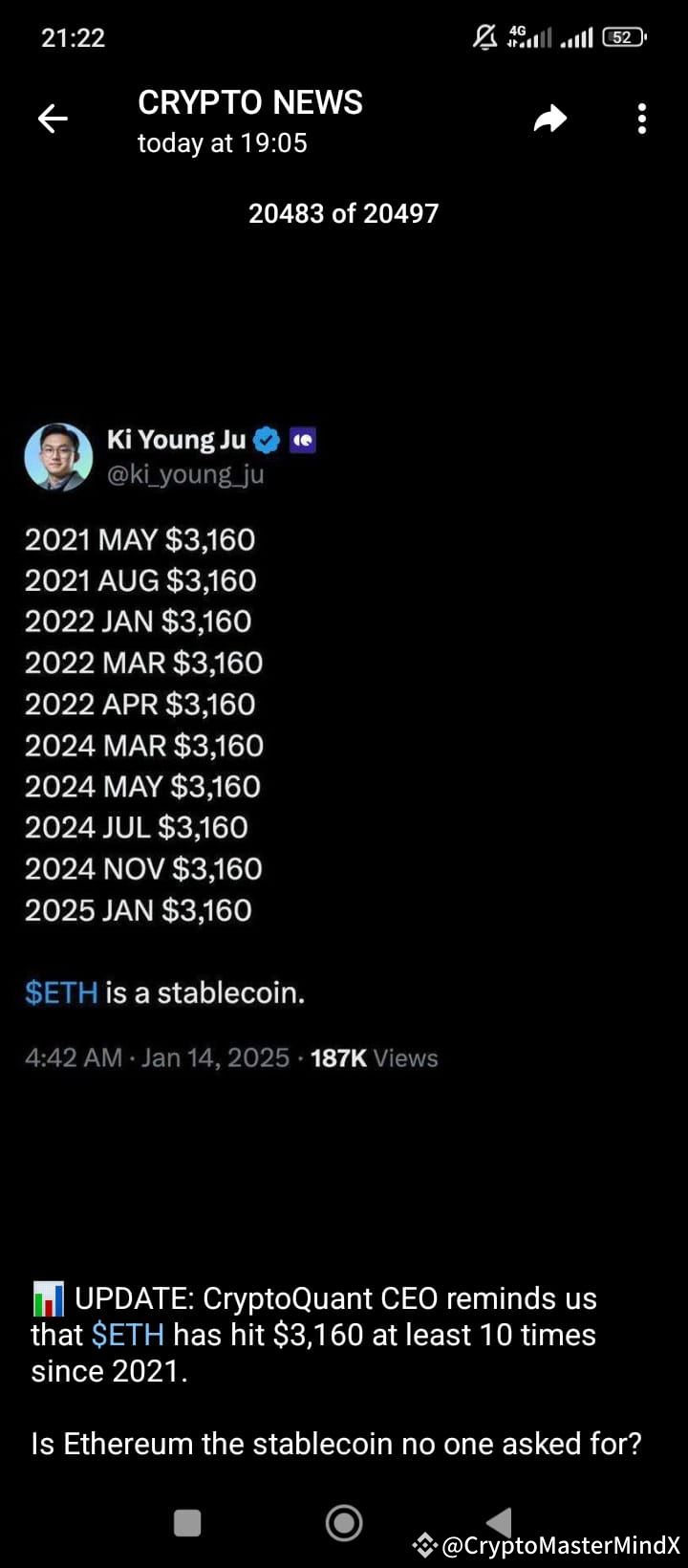 UPDATE: CryptoQuant CEO reminds us that $ETH has hit $3,160 | CryptoMasterMindX on Binance Square