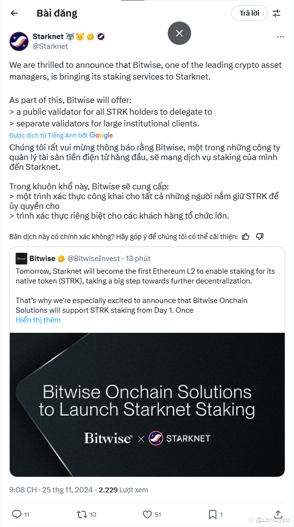 Starknet will launch staking for token $STRK tomorrow, beco ...