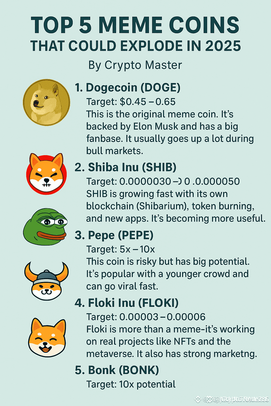 Top 5 meme coins that could explode in 2025 🚀 $DOGE $PEPE | experience ...