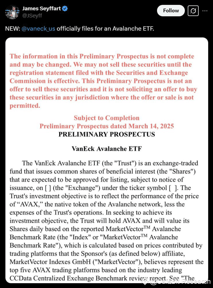 🤗 VanEck officially filed for AVAX ETF, intensifying the al | CafeBit ...