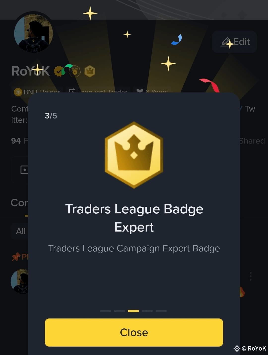 🎖 📊🤑 Amazing ! New Badge Unlocked 🔥🔥 #Tradersleague | RoYoK on Binance ...