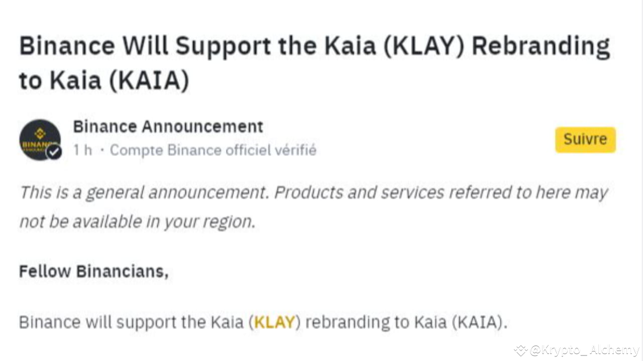 No Need to Panic: Binance to Support Kaia (KLAY) Rebranding to Kaia (KAIA) | Crypto_Alchemy on ...