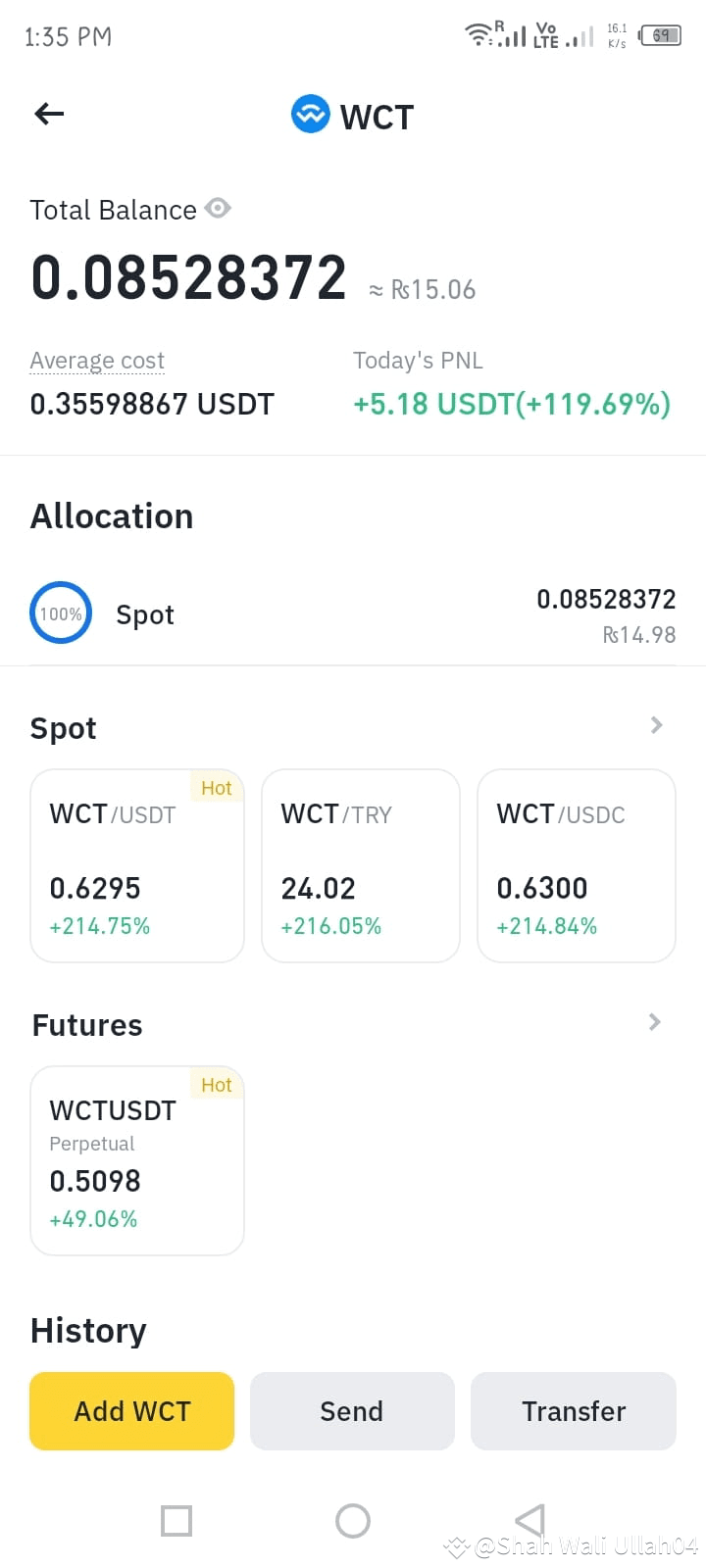Wow amazing $WCT 67% profit in 1 day I buy WCT at 0.356 yes | Shah Wali ...
