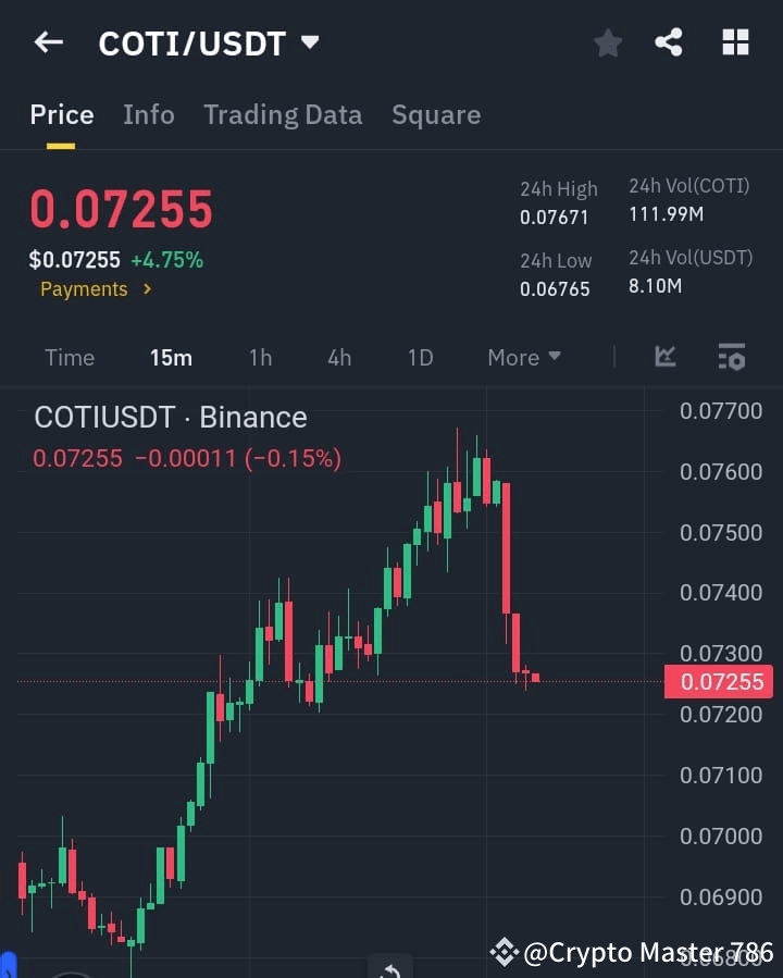 🚨 $COTI /USDT Short Trade Signal! 🚨 Current Price: $0.072 | Crypto Master 786 on Binance Square