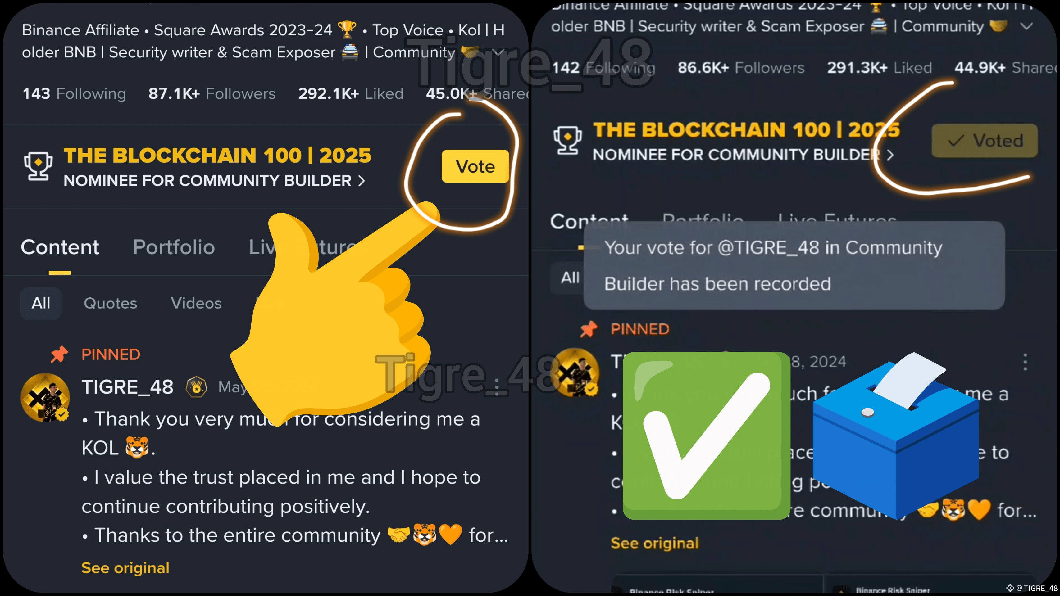 🔥 ¡VOTA YA y GANEMOS como COMUNIDAD 🏆🧧🎁 👉 VOTING PORTAL | TIGRE_48 en Binance Square