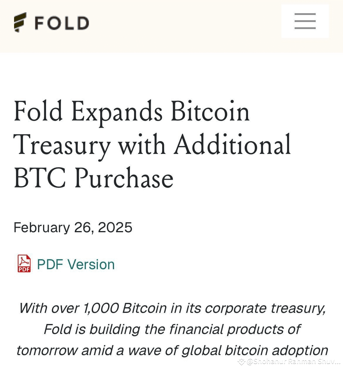 🚨BREAKING🚨 🇺🇸 FOLD HOLDINGS ACQUIRES AN ADDITIONAL 10 B | Crypto Analysis 357 on Binance Square