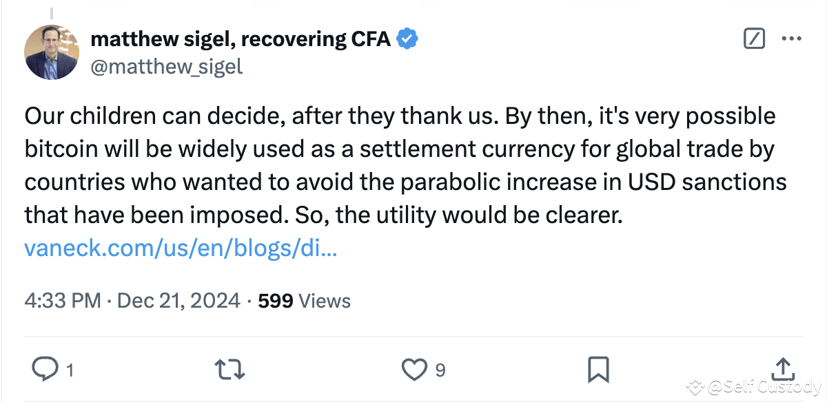 Mathew Sigel, VanEck’s head of research, emphasized Bitcoin’ | Self Custody on Binance Square