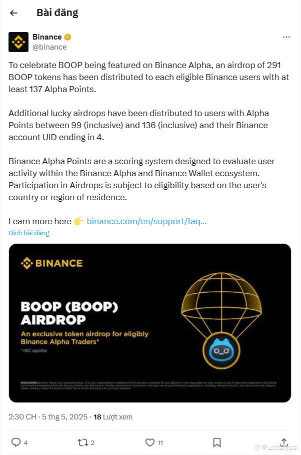 Each sibling collects $100. Binance airdrops 291 BOOP tokens | LinhCrypto on Binance Square