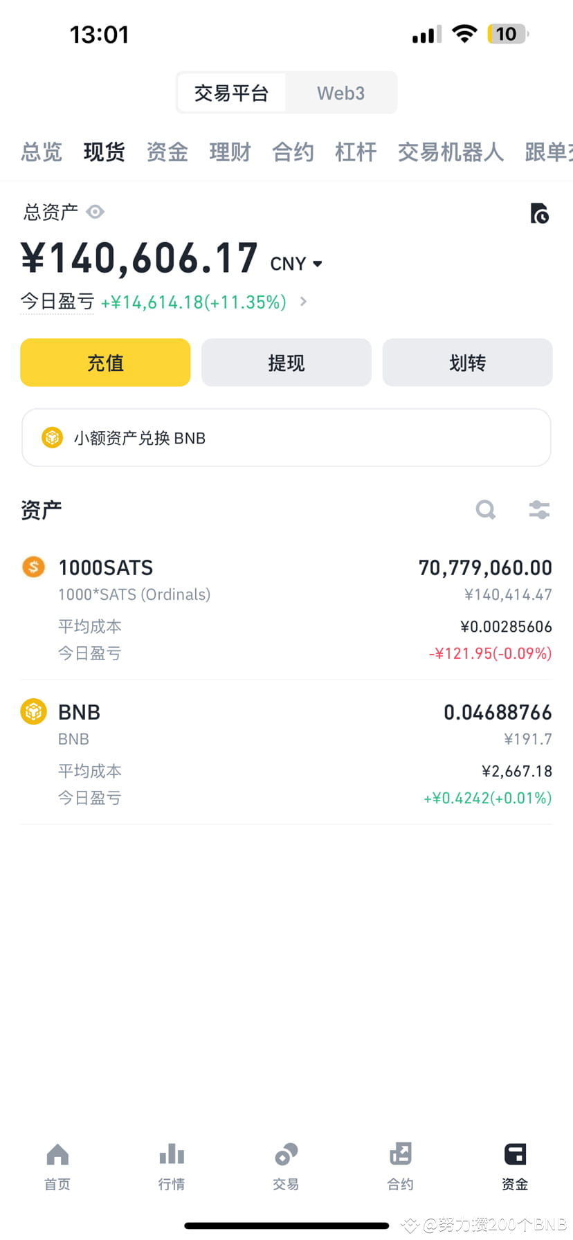 $1000SATS Only play spot, short-term, starting capital 140, | 努力攒200个BNB on Binance Square