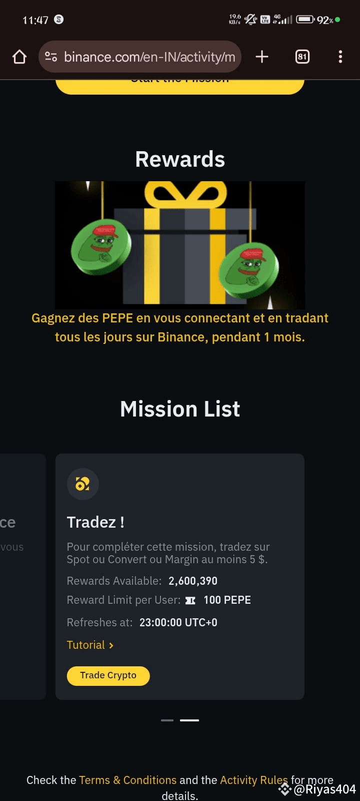 📢 Earn 200 $PEPE coin Daily activity mission Join t | Riyas404 on ...