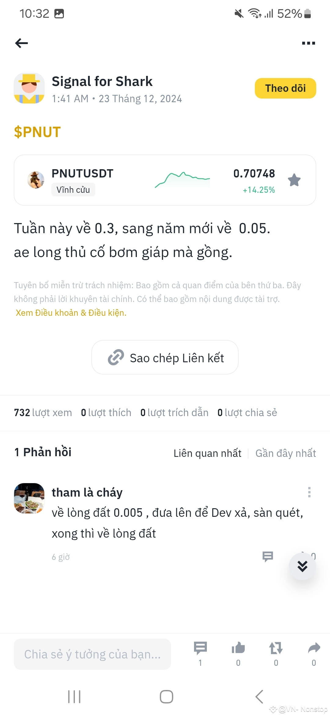 $PNUT pump up your armor, guys. It will definitely go to 0. | VN- Nonstop on Binance Square