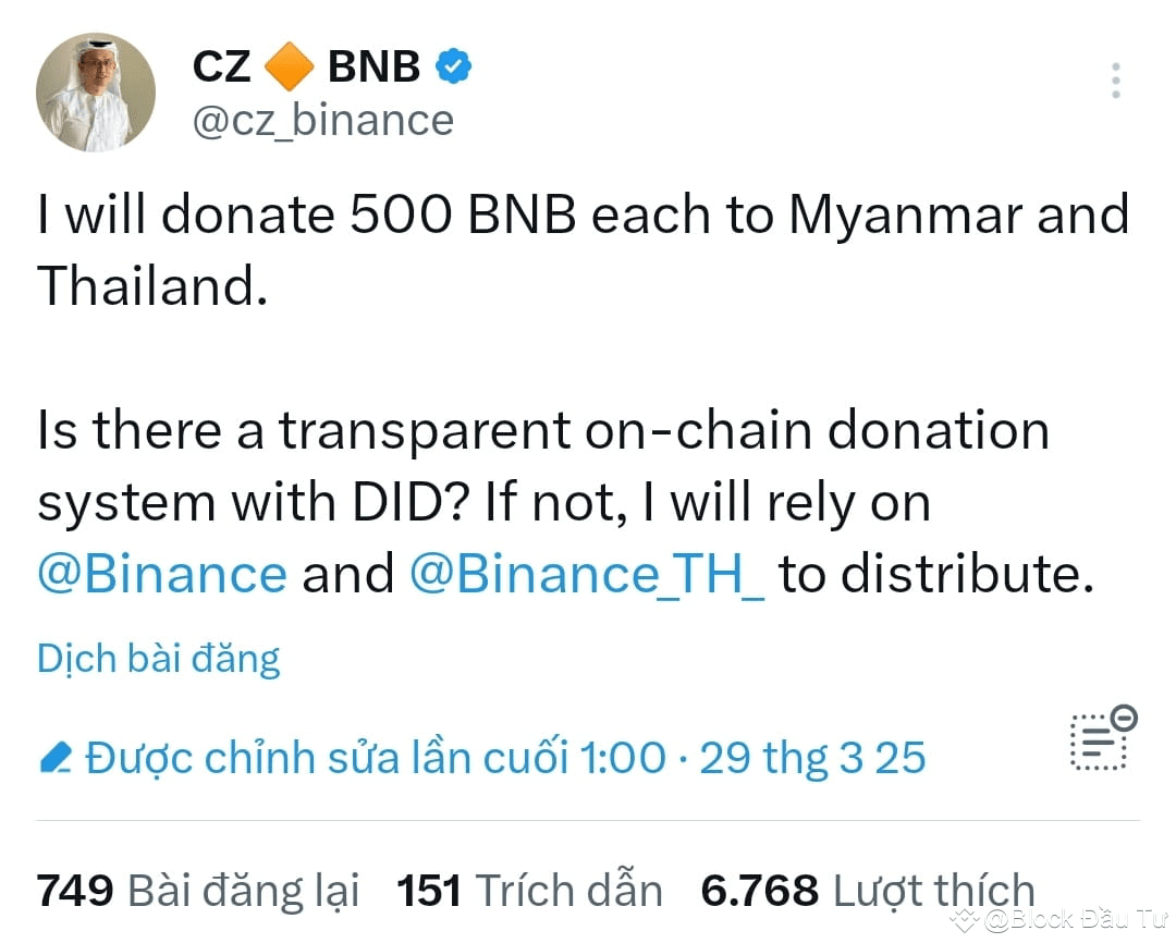 CZ: Will donate 500 BNB to each country Myanmar and Thailand | Block Đầu Tư on Binance Square