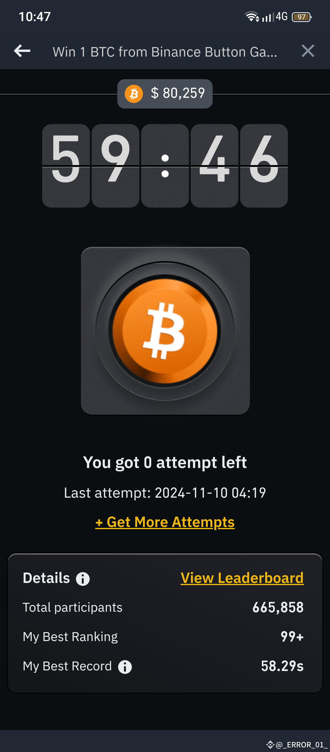 Want to get a chance of 1btc from binance , play this game | ERROR_01 on Binance Square