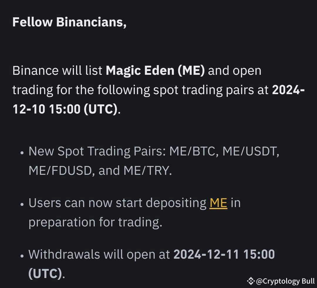 🚨$me listed on binance $ME $BNB #BinanceMEOpening | Cryptology Bull on ...