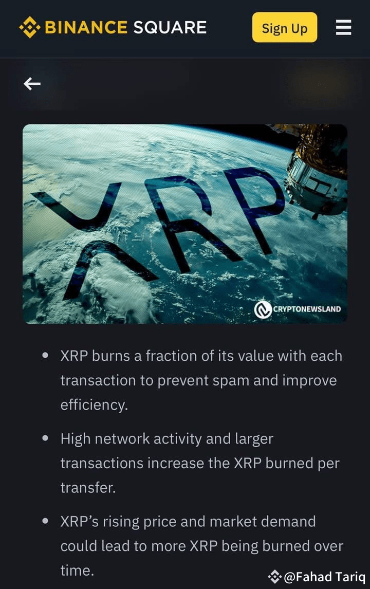 According to Binance, XRP burns 0.00001 XRP per transaction. | Fahad Tariq on Binance Square