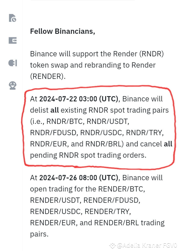 WARNING ! Binance is delisting $RNDR (Render) on 22nd July, | Adelia Kraner on Binance Square