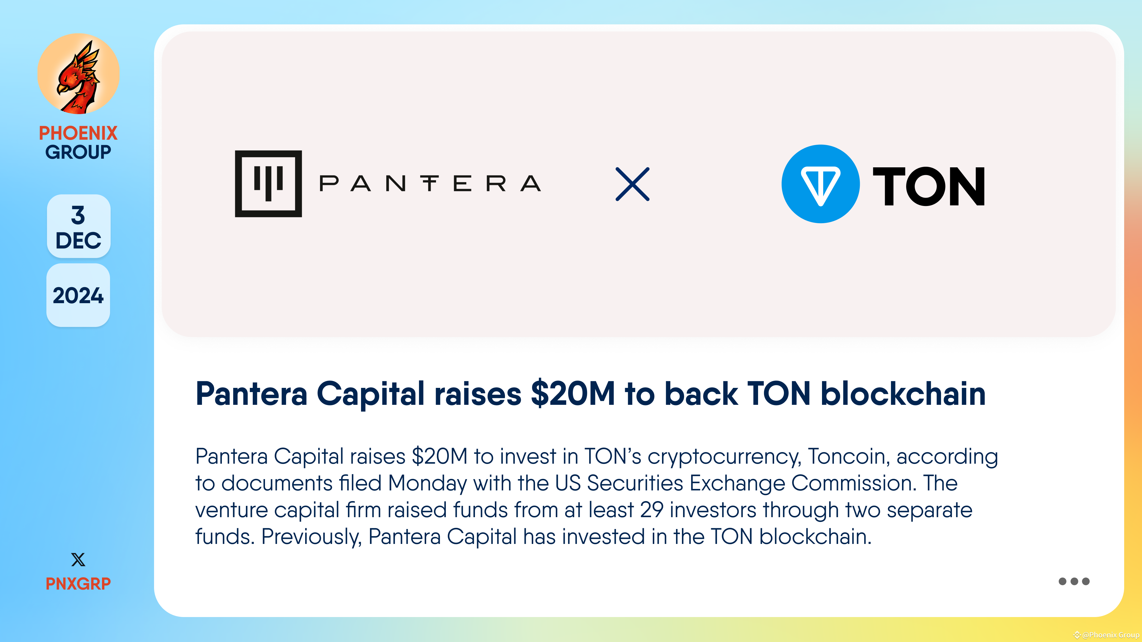 Pantera Capital raises $20M to back TON blockchain #Panter | Phoenix Group على Binance Square