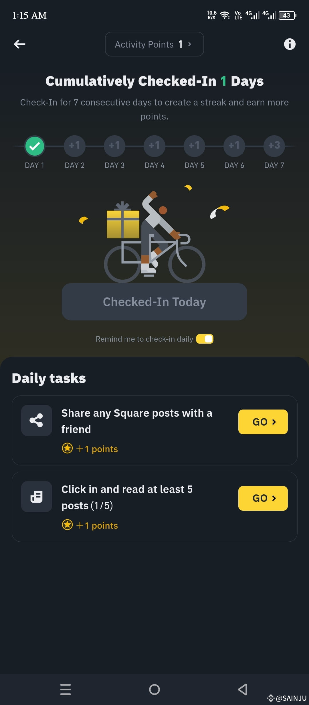 Cumulatively cheekd done 🤧1 day 🐸 | SAINJU on Binance Square