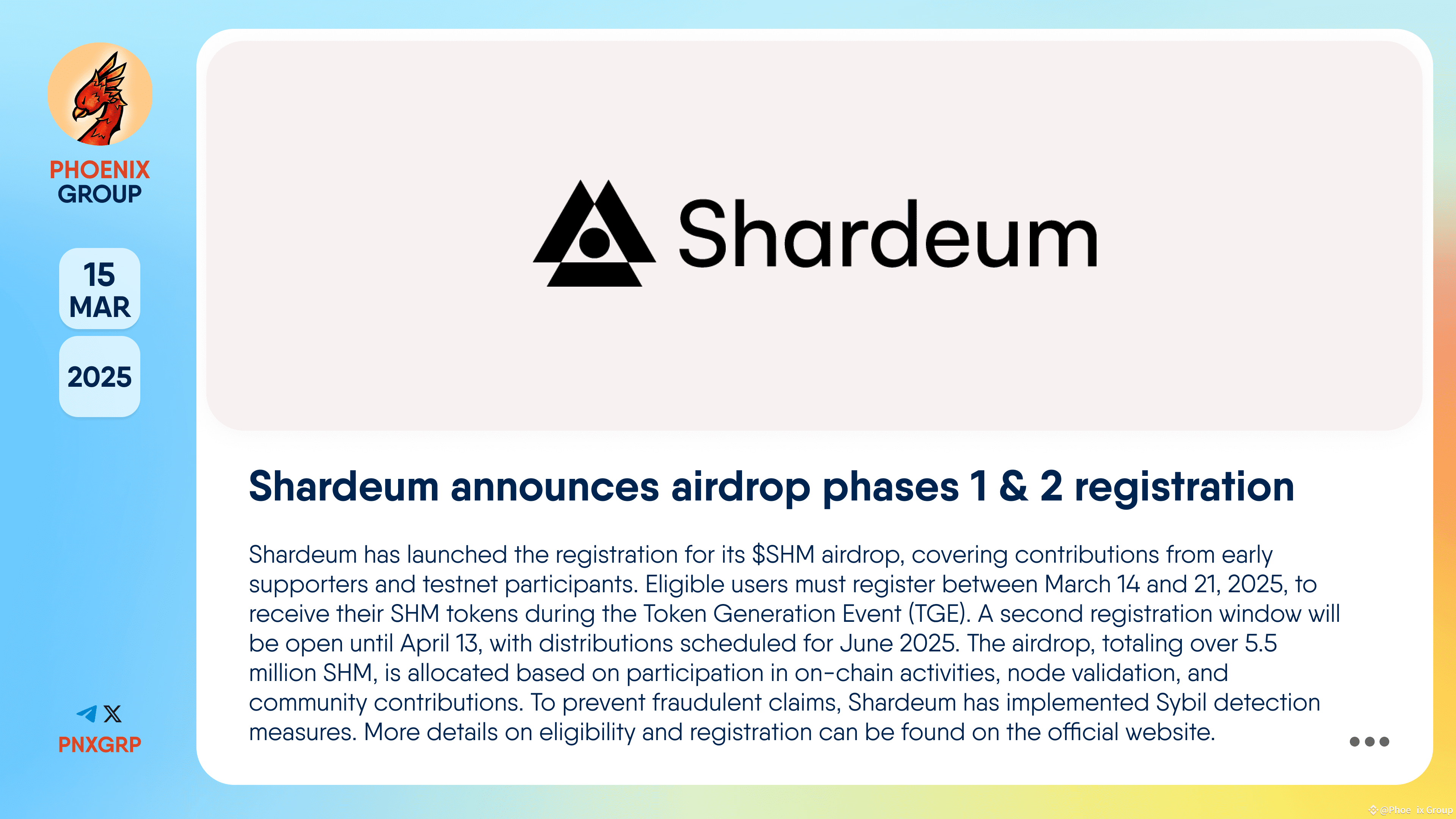 Shardeum announces airdrop phases 1 & 2 registration #Shard | Phoenix Group on Binance Square