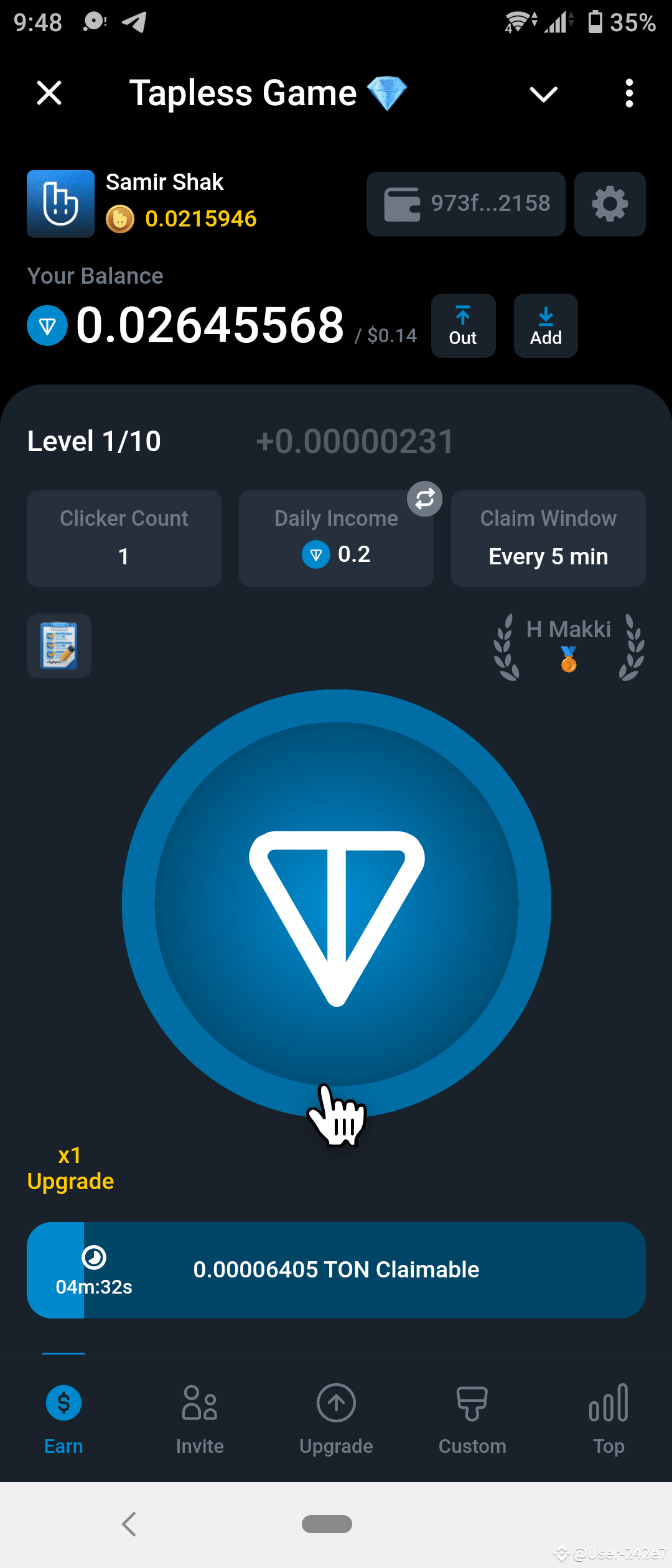 5 minute mining ton https://t.me/tapless_bot?start=646506735 | User ...