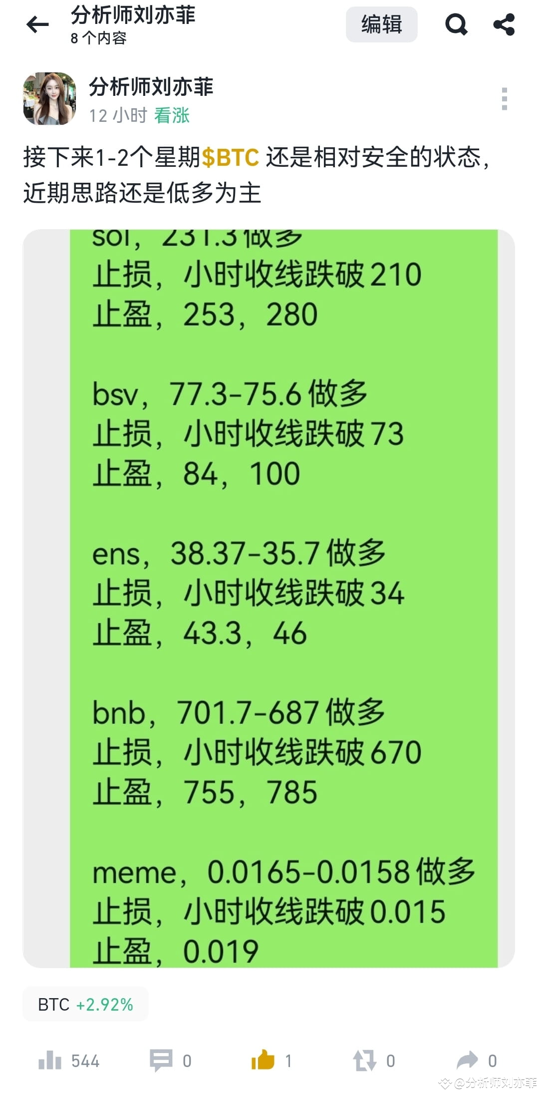 Both BSV and $MEME were precisely injected yesterday, and w | 加密刘一菲 on ...