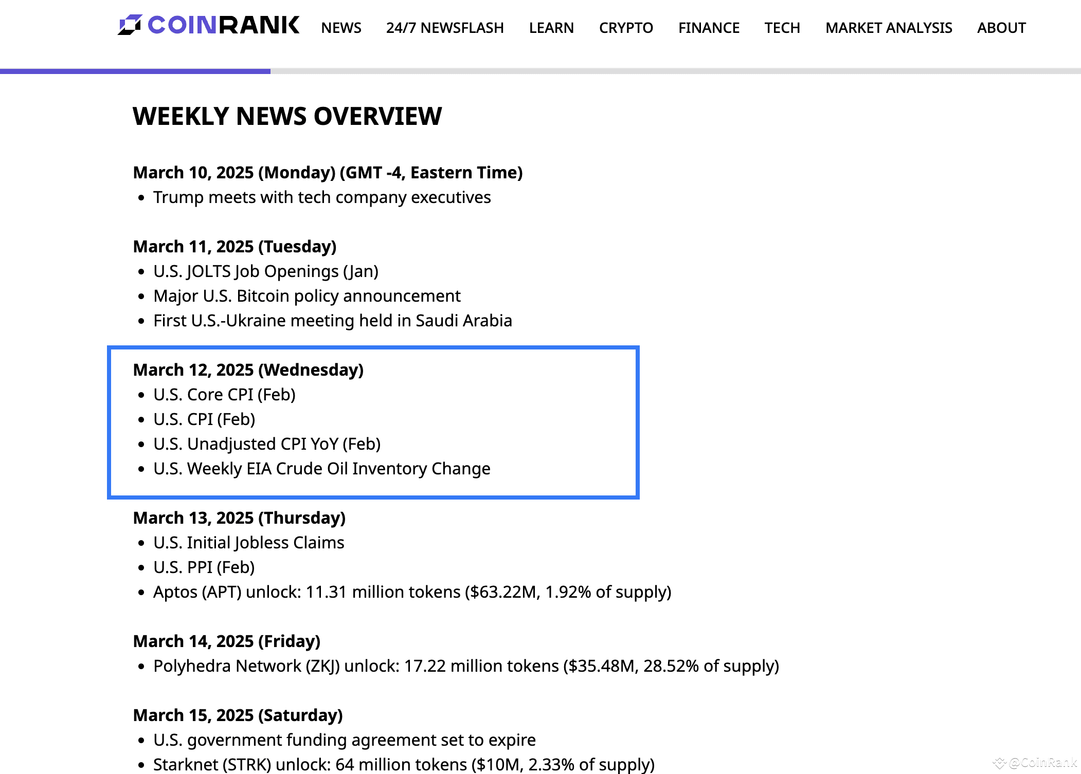 📊 U.S. CPI Data Incoming (March 12)! 📌 Headline CPI: Expe | CoinRank on ...