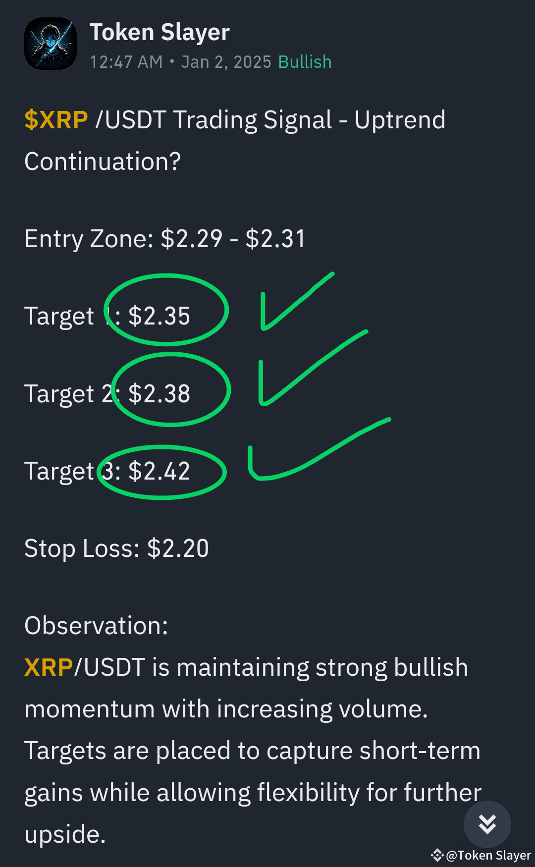 💵$XRP - Signal provided 11 hours before from now have hit | Token Slayer on Binance Square