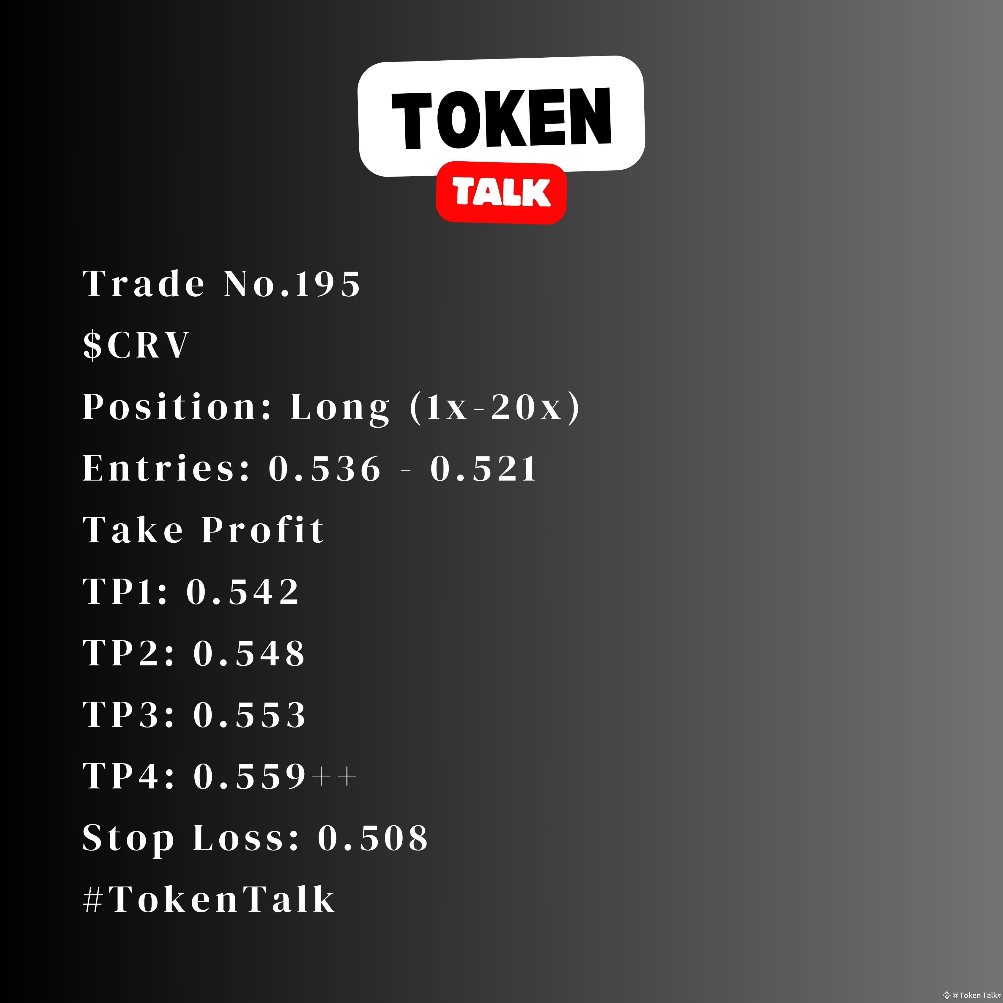 Trade No.195 $CRV Position: Long (1x-20x) Entries: 0.536 - | Token Talks on Binance Square